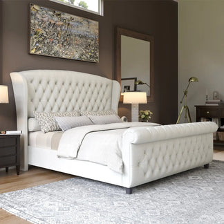 Amerlife Bruco Bed Frame Queen Size Velvet Upholstered Platform Sleigh