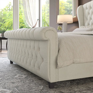 Amerlife Bruco Bed Frame Queen Size Velvet Upholstered Platform Sleigh