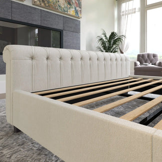 Amerlife Bruco Bed Frame Queen Size Velvet Upholstered Platform Sleigh