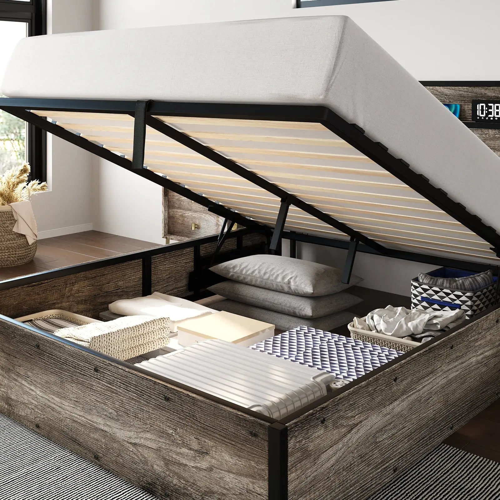 Rustic bed frame with drawers store