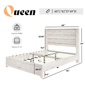 Amerlife Sequoia Queen Farmhouse Bed Frame 49" Fluted Headboard Natural ...