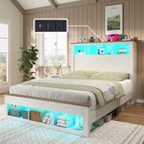 Amerlife Larkin Storage Bed Frame Farmhouse LED Wood Platform Bed No ...
