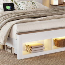 Amerlife Larkin Storage Bed Frame Farmhouse LED Wood Platform Bed No ...