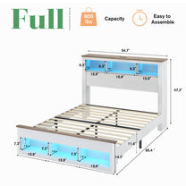 Amerlife Larkin Storage Bed Frame Farmhouse LED Wood Platform Bed No ...