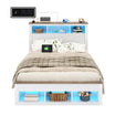 Amerlife Larkin Storage Bed Frame Farmhouse LED Wood Platform Bed No ...