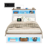 Amerlife Larkin Storage Bed Frame Farmhouse LED Wood Platform Bed No ...
