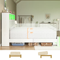 Amerlife Larkin Storage Bed Frame Farmhouse LED Wood Platform Bed No ...