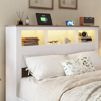 Amerlife Larkin Storage Bed Frame Farmhouse LED Wood Platform Bed No ...