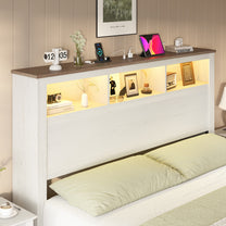 Amerlife Larkin Storage Bed Frame Farmhouse LED Wood Platform Bed No ...