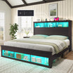 Amerlife Larkin Storage Bed Frame Farmhouse LED Wood Platform Bed No ...