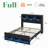 Amerlife Larkin Storage Bed Frame Farmhouse LED Wood Platform Bed No ...