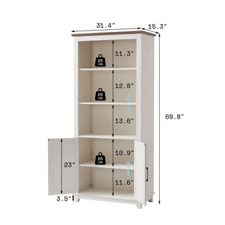 Amerlife Bret Farmhouse Bookcase with Doors, 5 Shelf Bookshelf Storage ...