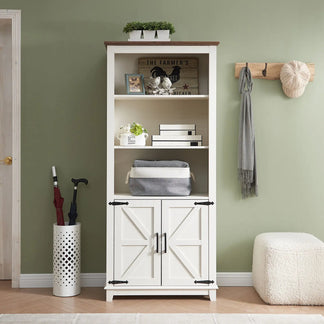 Amerlife Bret Farmhouse Bookcase with Doors, 5 Shelf Bookshelf Storage ...