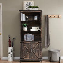 Amerlife Bret Farmhouse Bookcase with Doors, 5 Shelf Bookshelf Storage ...