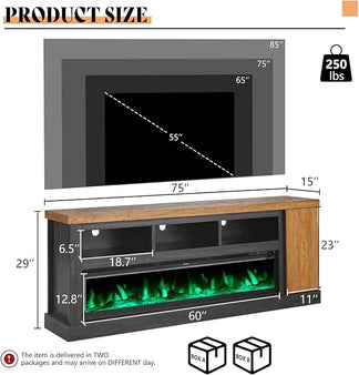 75 inch TV Stand with Electric Fireplace | Rustic Storage TV Console ...