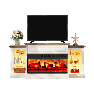 70" TV Stand with Electric Fireplace |Farmhouse Wood Grain TV Cabinet ...
