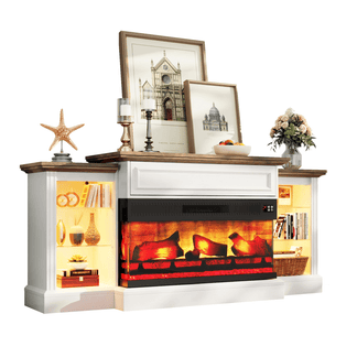 70" TV Stand with Electric Fireplace |Farmhouse Wood Grain TV Cabinet ...