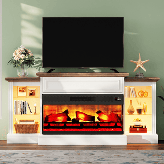 70" TV Stand with Electric Fireplace |Farmhouse Wood Grain TV Cabinet ...