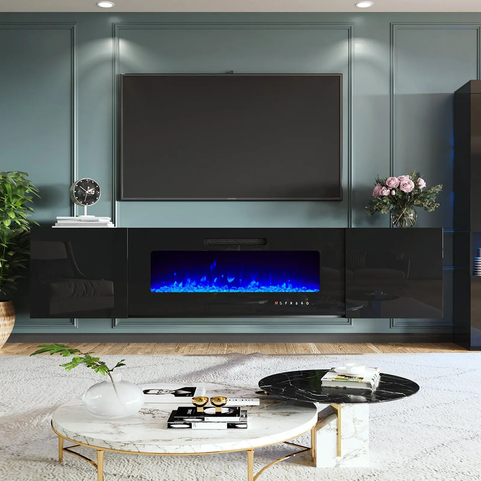 Floating TV Stand with Fireplace 80
