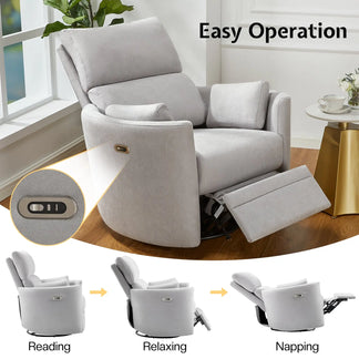 Amerlife Foss Power Recliner Chair Barrel Swivel Rocking Reclining ...