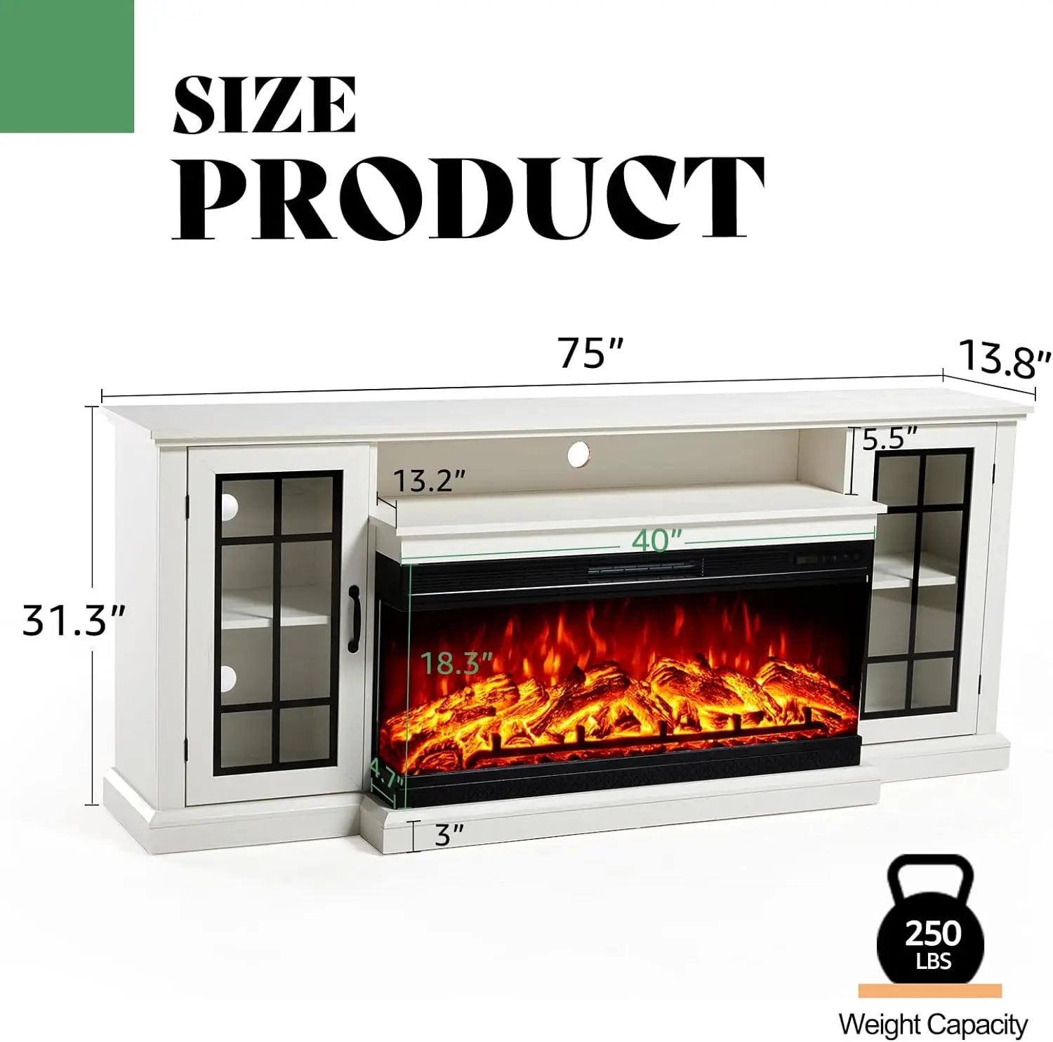 75" Fireplace TV Stand | 3-Sided Glass Electric Fireplace, Media ...