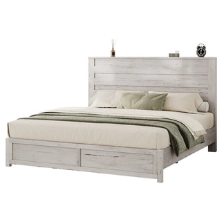Amerlife Sequoia King Farmhouse Bed Frame 49" Fluted Headboard Natural ...