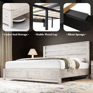Amerlife Sequoia King Farmhouse Bed Frame 49" Fluted Headboard Natural ...