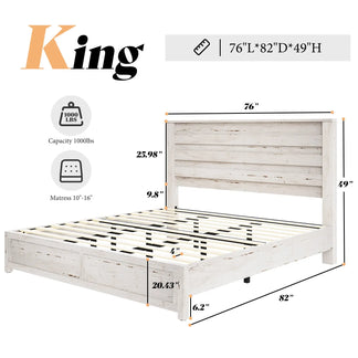 Amerlife Sequoia King Farmhouse Bed Frame 49" Fluted Headboard Natural ...