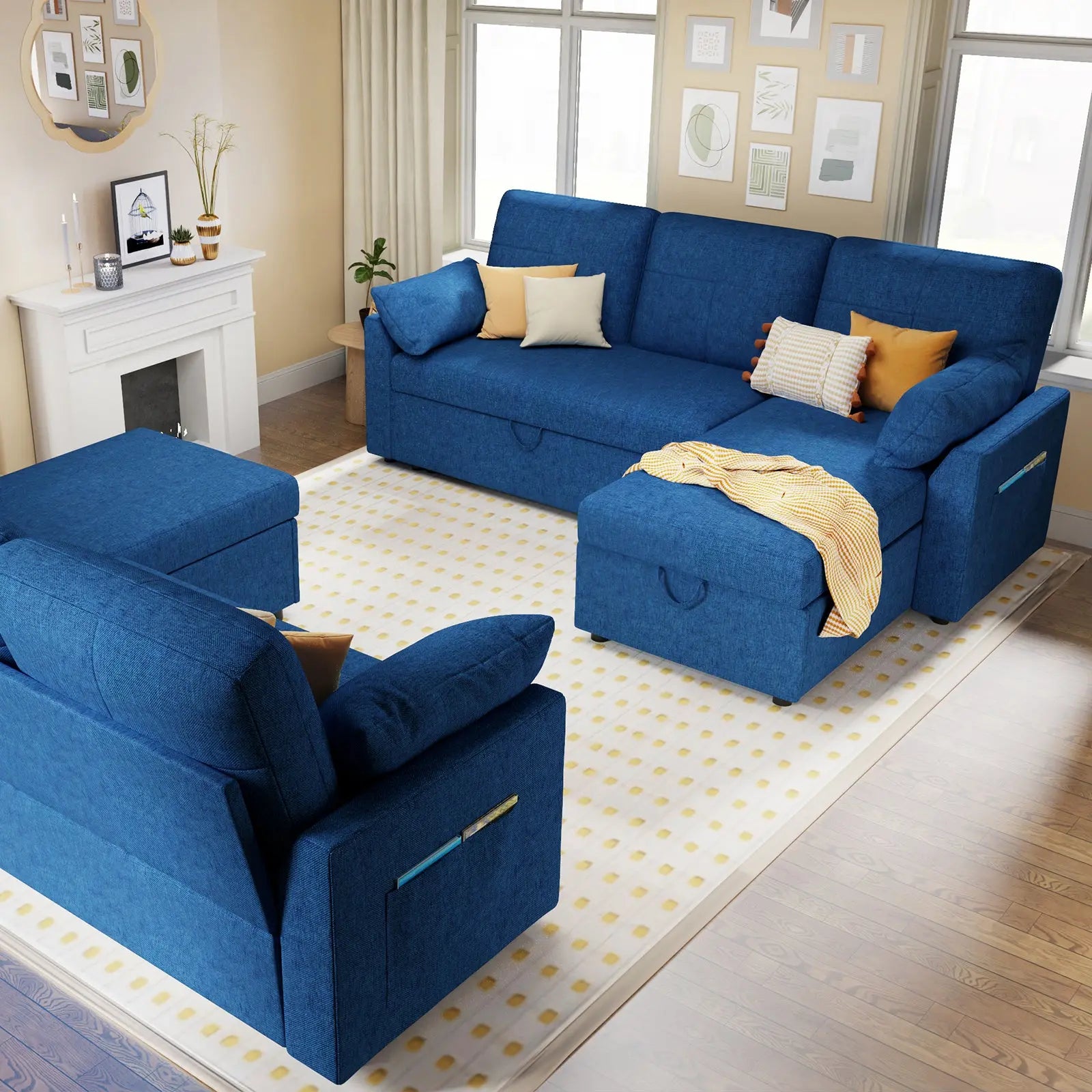 Blue corner sofa bed store