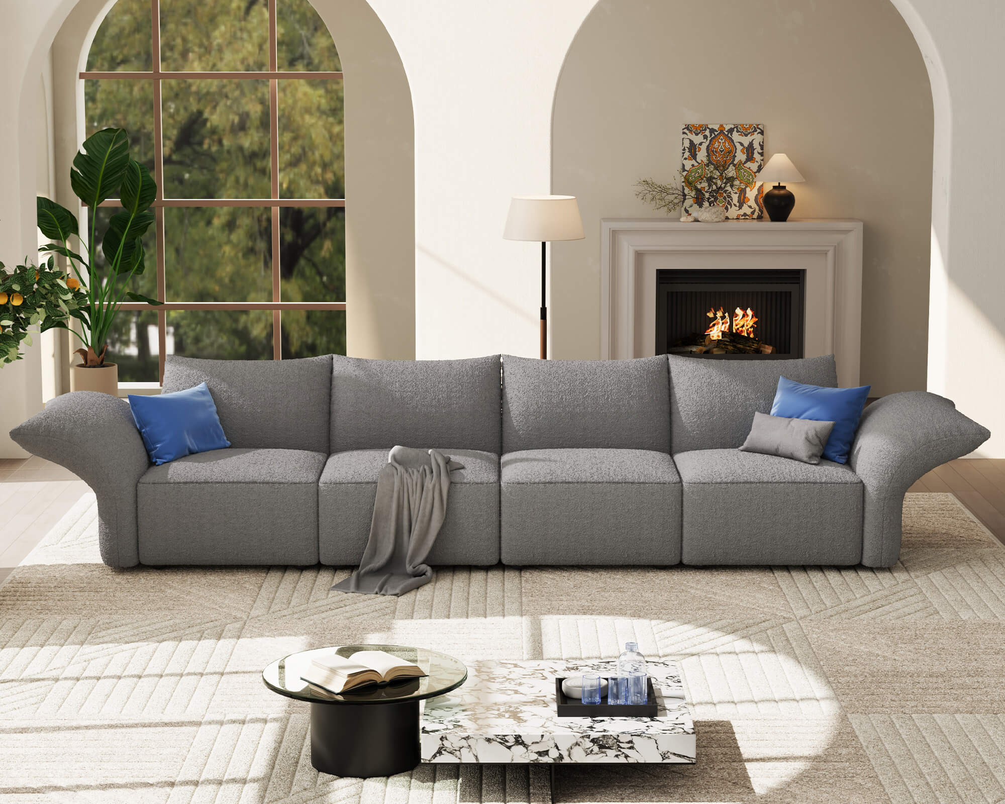 Amerlife Brakt 122-Inch Modular Sectional Sofa with Adjustable Arm and ...