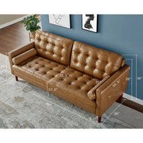 Amerlife Winston Leather Sofa,Mid-Century Modern Genuine Leather Sofa,3 ...